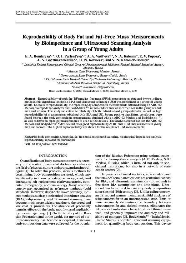 (PDF) Reproducibility of Body Fat and Fat-Free Mass Measurements by ...