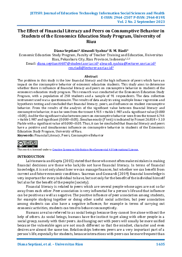 (PDF) The Effect of Financial Literacy and Peers on Consumptive ...