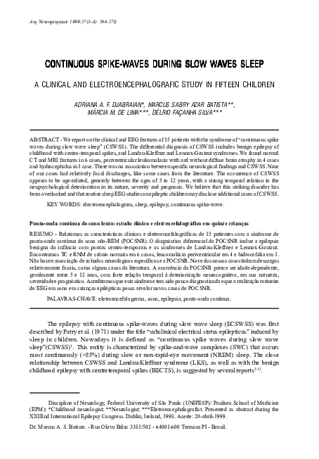(PDF) Continuous spike-waves during slow waves sleep: a clinical and ...