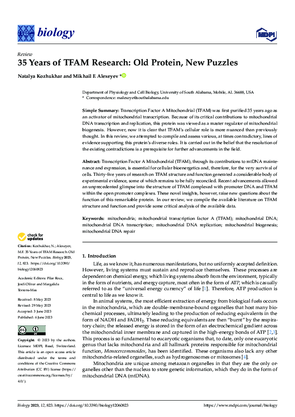 (PDF) 35 Years of TFAM Research: Old Protein, New Puzzles