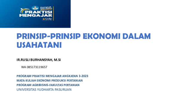 (PDF) PRINSIP-PRINSIP EKONOMI DALAM USAHATANI PROGRAM PRAKTISI MENGAJAR ...