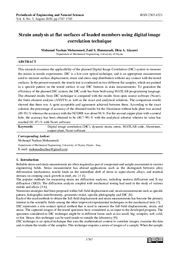 (PDF) Strain analysis at flat surfaces of loaded members using digital image correlation technique