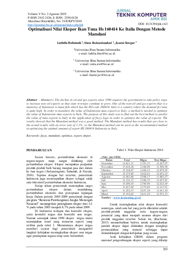 (PDF) Optimalisasi Nilai Ekspor Ikan Tuna Hs 160414 Ke Italia Dengan ...
