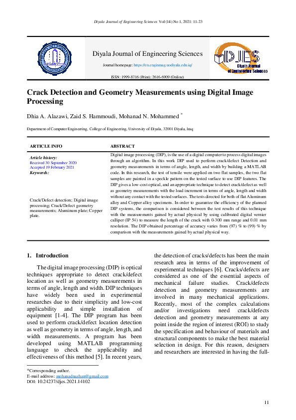 (PDF) Crack Detection and Geometry Measurements using Digital Image ...