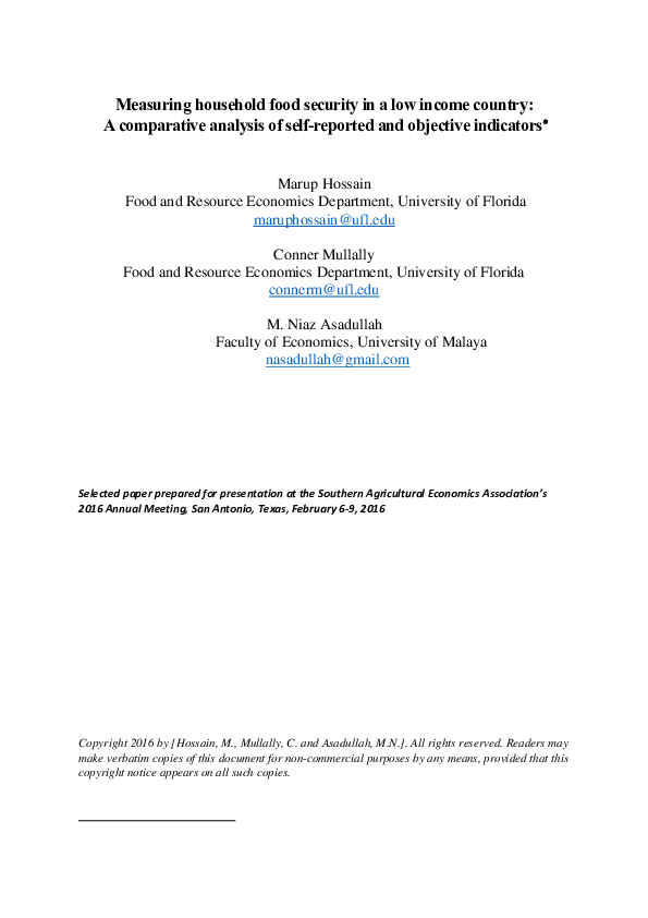 (PDF) Measuring household food security in a low income country: A ...