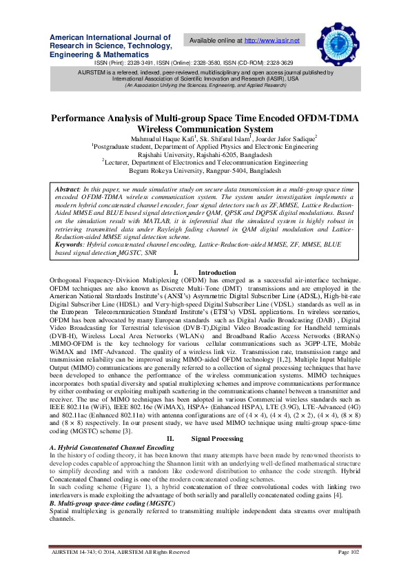 Pdf Performance Analysis Of Multi Group Space Time Encoded Ofdm Tdma