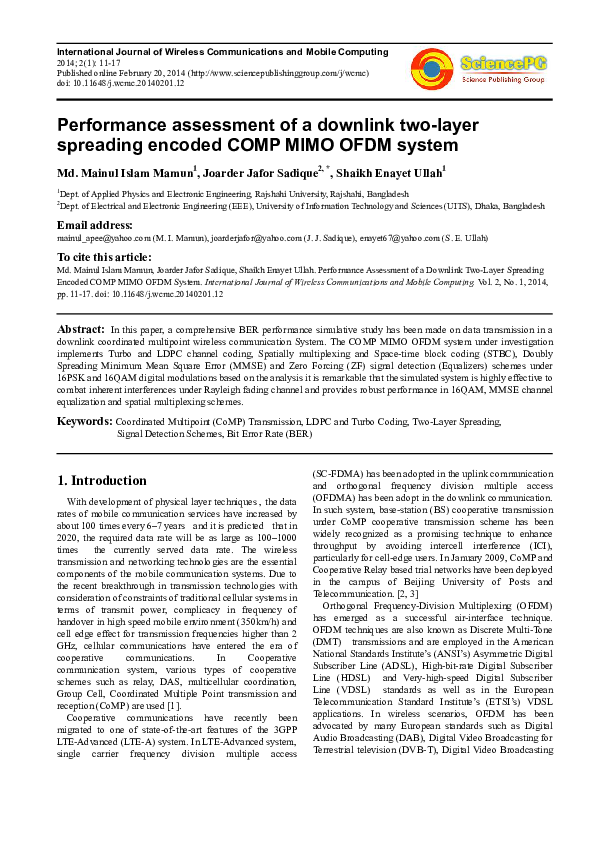 Pdf Performance Assessment Of A Downlink Two Layer Spreading Encoded