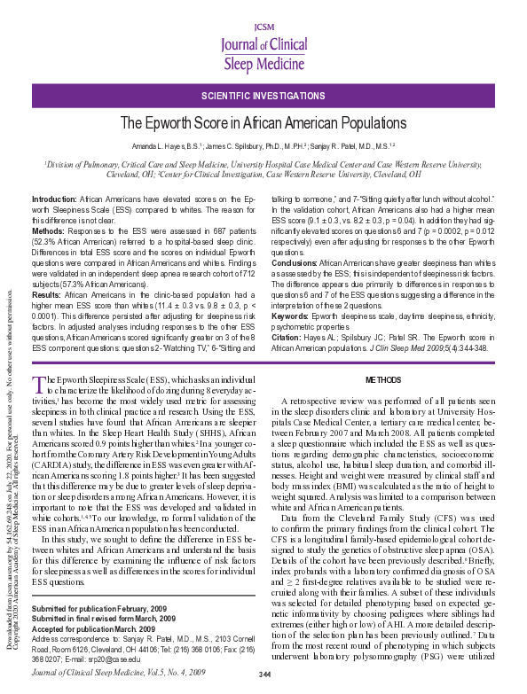 (PDF) The Epworth Score in African American Populations