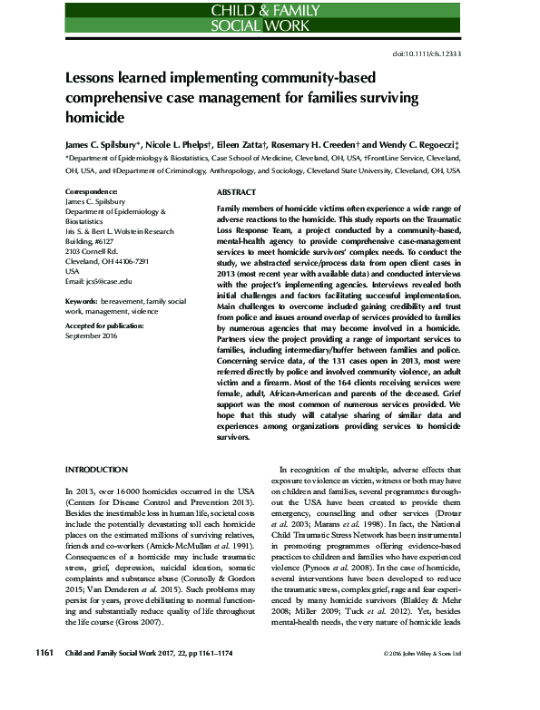 (PDF) Lessons learned implementing community-based comprehensive case management for families ...
