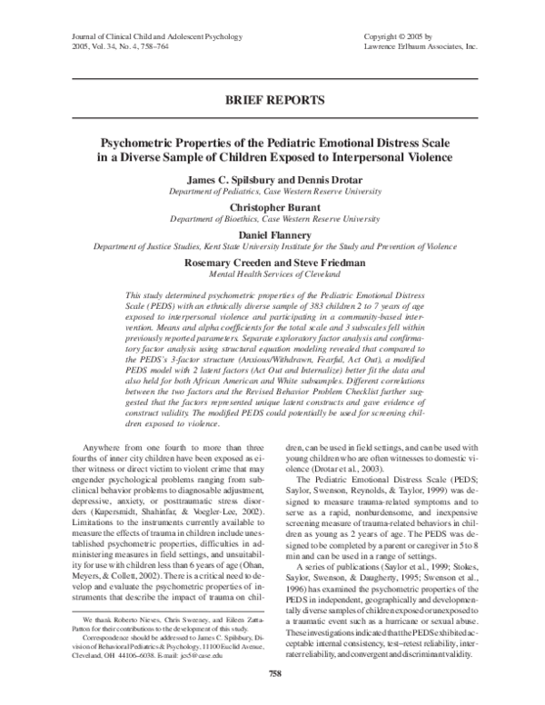 (PDF) Psychometric Properties of the Pediatric Emotional Distress Scale ...