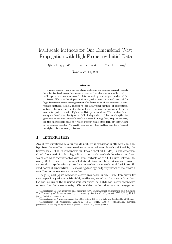 (PDF) Multiscale methods for one dimensional wave propagation with high ...