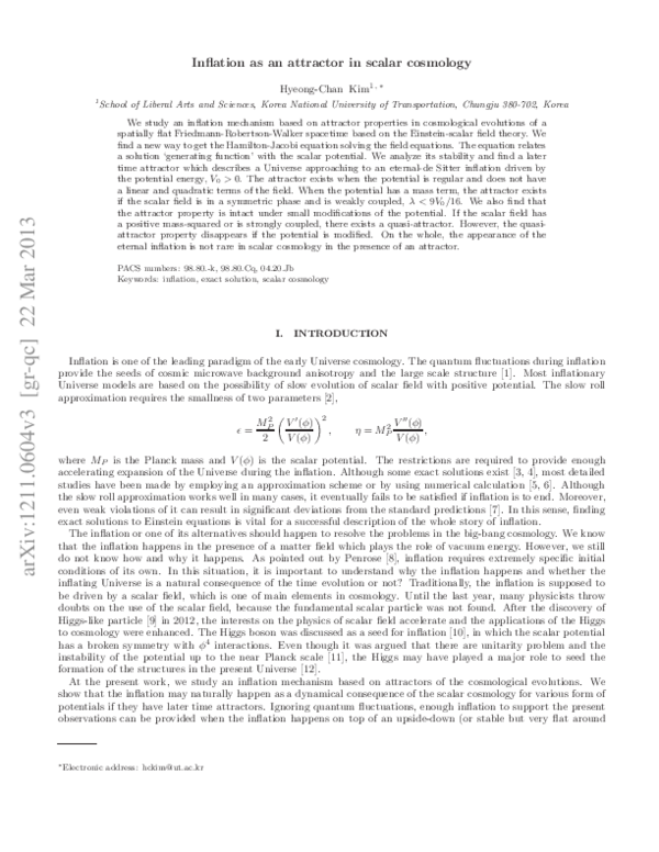 (PDF) Inflation as an Attractor in Scalar Cosmology