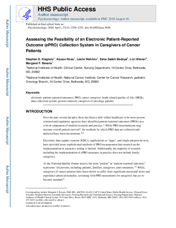(PDF) Assessing the feasibility of an electronic patient‐reported ...