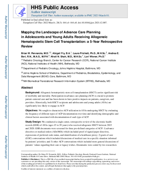 (PDF) Mapping the Landscape of Advance Care Planning in Adolescents and ...