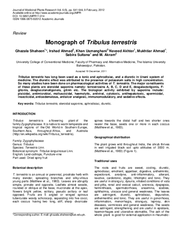 (PDF) Monograph of Tribulus terrestris