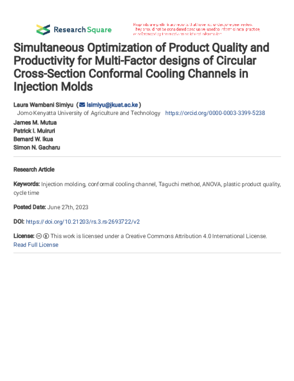 (PDF) Multi-objective Optimization of Conformal Cooling Channel Design in Injection Molds Using ...