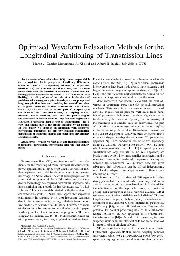 (PDF) Optimized Waveform Relaxation Methods for Longitudinal Partitioning of Transmission Lines ...