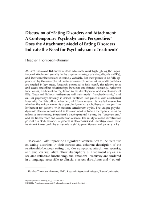 (PDF) Discussion of “Eating Disorders and Attachment: A Contemporary ...