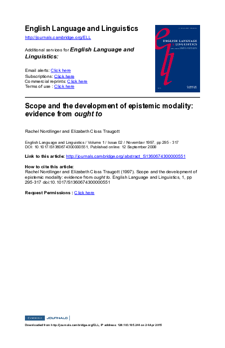 (PDF) Scope and the development of epistemic modality: evidence from ...