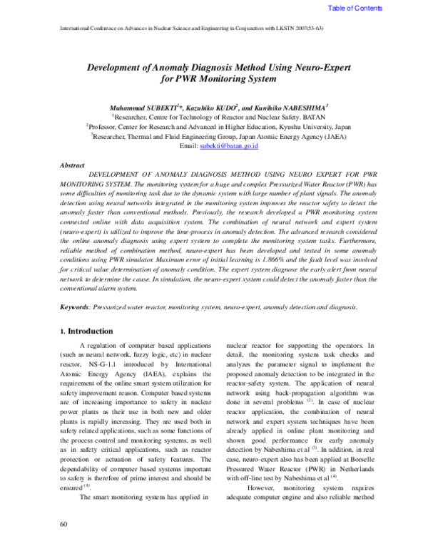 (PDF) The Development of Anomaly Diagnosis Method Using Neuro-Expert for PWR Monitoring System
