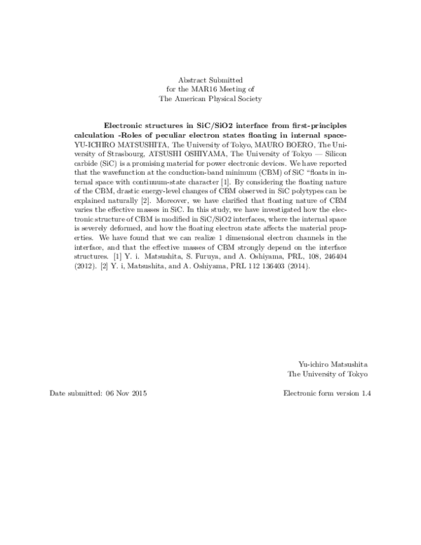 (PDF) Electronic structures in SiC/SiO2 interface from first-principles ...