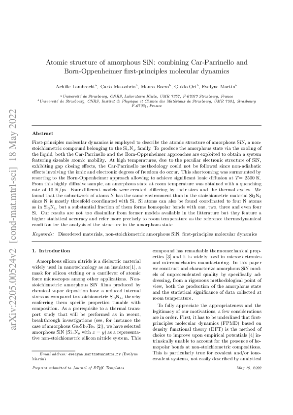 (PDF) Atomic structure of amorphous SiN: Combining Car–Parrinello and Born–Oppenheimer first ...