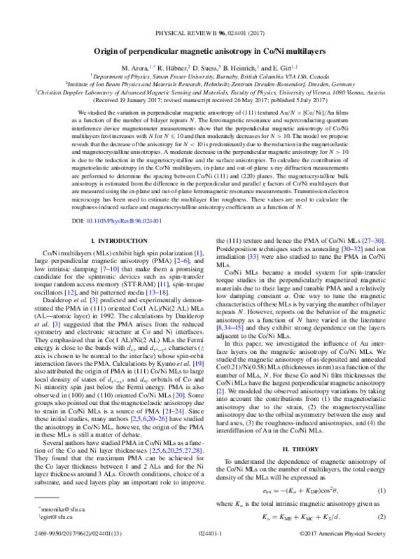 (PDF) Origin of Perpendicular Magnetic Anisotropy in Ultrathin [Pt∕Co][sub 4]∕NiO Multilayers
