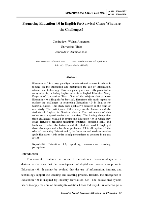(PDF) Promoting Education 4.0 in English for Survival Class: What are ...