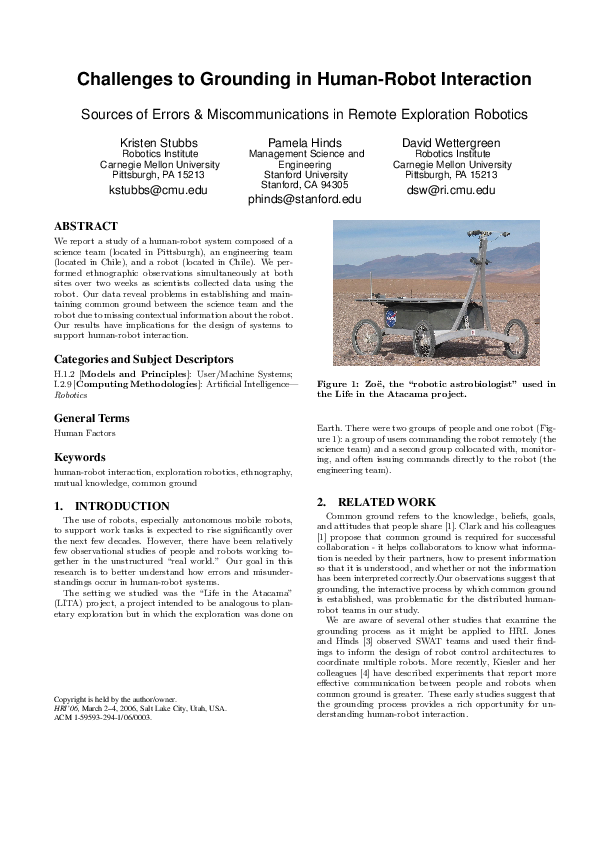 (PDF) Challenges to grounding in human-robot interaction