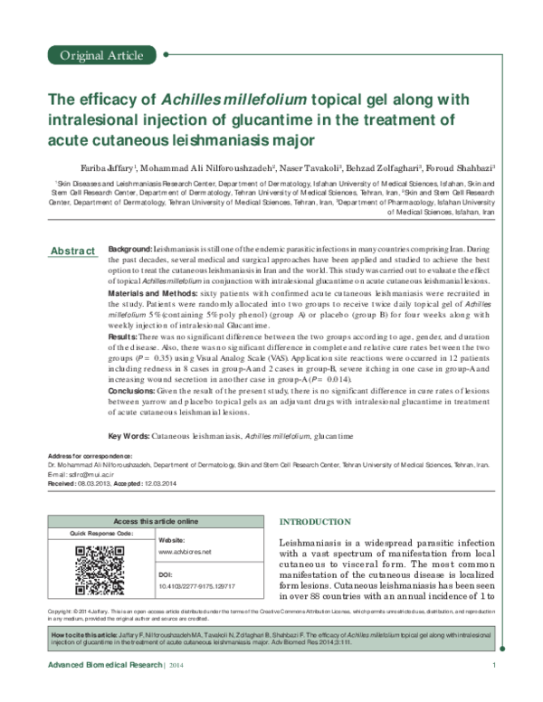 (PDF) The efficacy of Achilles millefolium topical gel along with ...