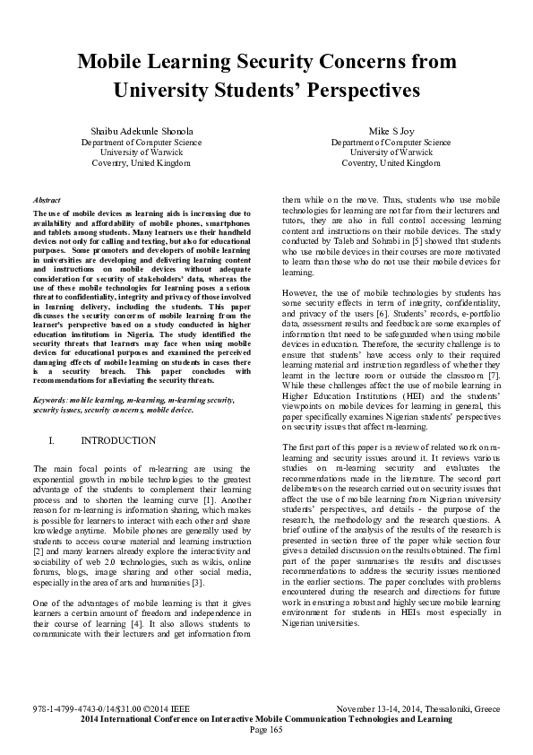 (PDF) Mobile learning security concerns from university students' perspectives