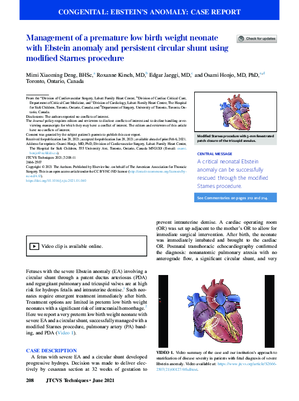 (PDF) Management of a premature low birth weight neonate with Ebstein ...