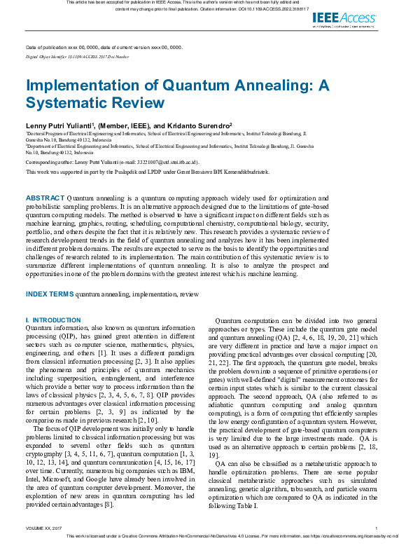 (PDF) Implementation of Quantum Annealing: A Systematic Review