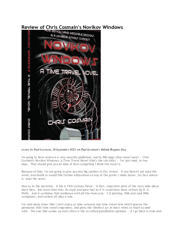 (PDF) Review of Chris Cosmain's Novikov Windows