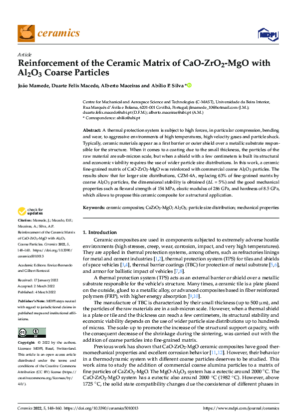 (PDF) Reinforcement of the Ceramic Matrix of CaO-ZrO2-MgO with Al2O3 ...