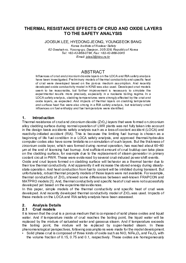 (PDF) Thermal Resistance Effects of Crud and Oxide Layers to the Safety ...