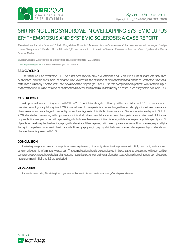 (PDF) Shrinking lung syndrome in overlapping Systemic Lupus Erythematosus and Systemic Sclerosis ...