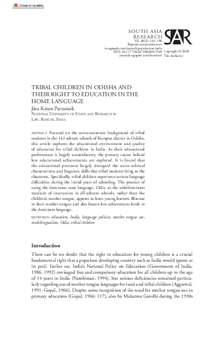 (PDF) Tribal Children in Odisha and their right to Education in the ...