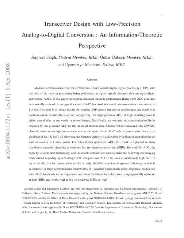 (PDF) Transceiver Design With Low-Precision Analog-to-Digital Conversion: An Information ...