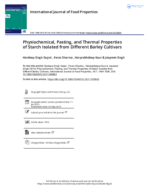 (PDF) Physiochemical, Pasting, and Thermal Properties of Starch Isolated from Different Barley ...