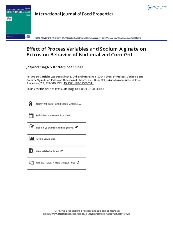 (PDF) Effect of Process Variables and Sodium Alginate on Extrusion ...