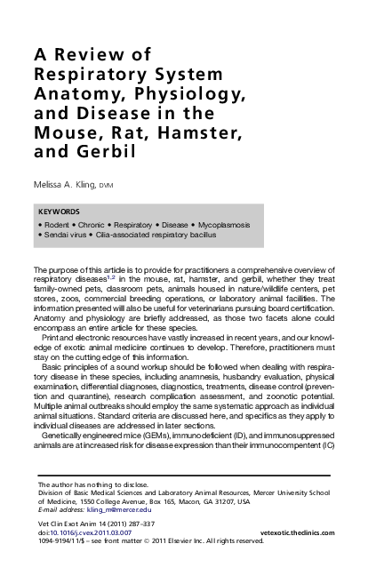 (PDF) A Review of Respiratory System Anatomy, Physiology, and Disease ...