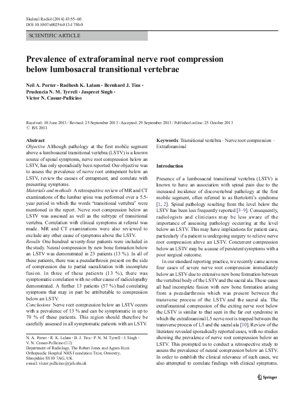 (PDF) Prevalence of extraforaminal nerve root compression below ...
