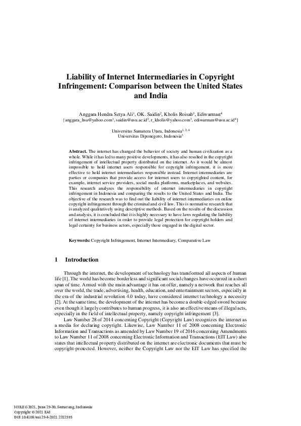 Liability of Internet Intermediaries in Copyright Infringement ...