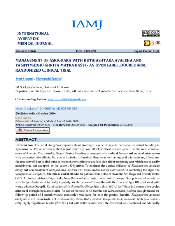 (PDF) Management of Asrigdara with Kutajashtaka Avaleha and Yashtimadhu ...