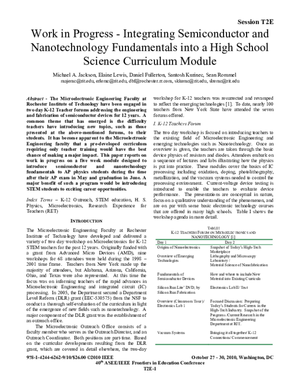 (PDF) Work in progress - Integrating semiconductor and nanotechnology fundamentals into a high ...