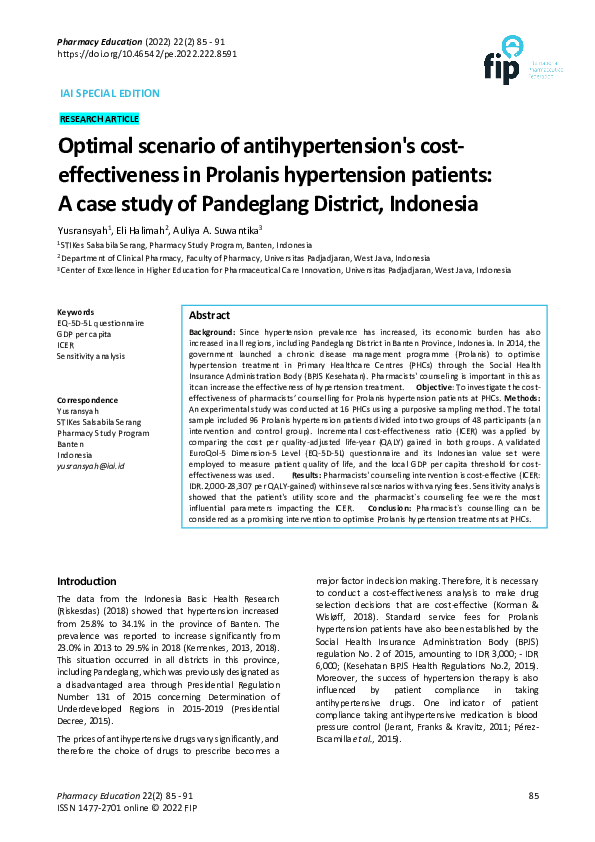 (PDF) Optimal scenario of antihypertension's cost-effectiveness in Prolanis hypertension ...
