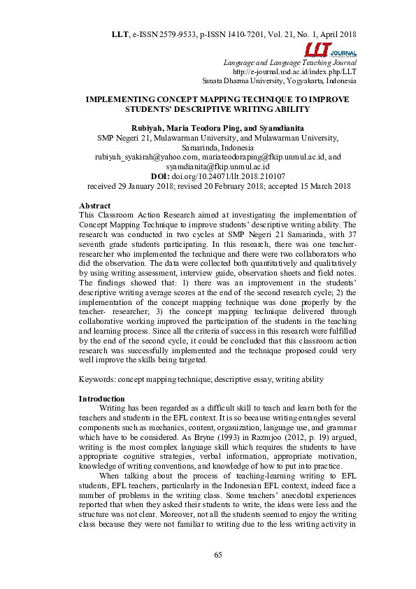 (PDF) Implementing Concept Mapping Technique to Improve Students’ Descriptive Writing Ability ...