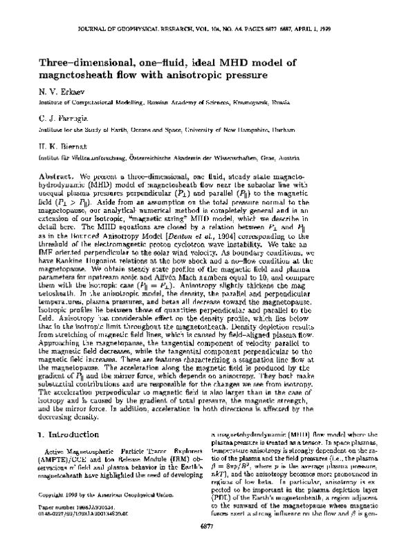 (PDF) Three‐dimensional, one‐fluid, ideal MHD model of magnetosheath ...
