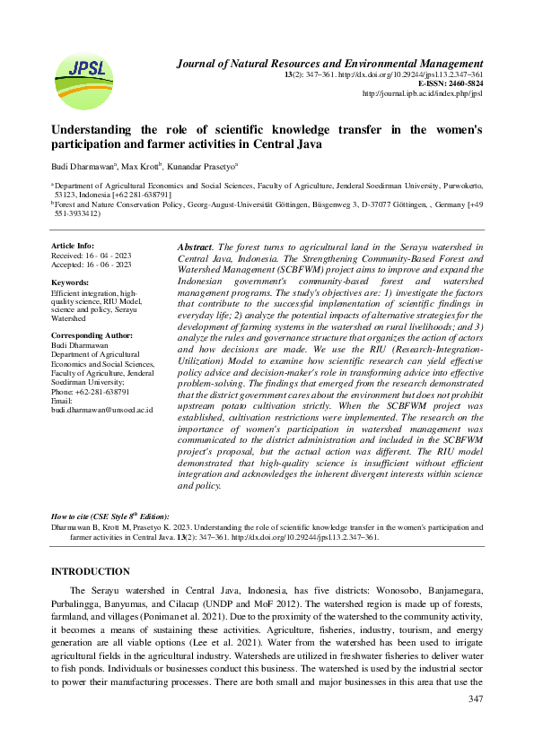 (PDF) Understanding the role of scientific knowledge transfer in the women's participation and ...